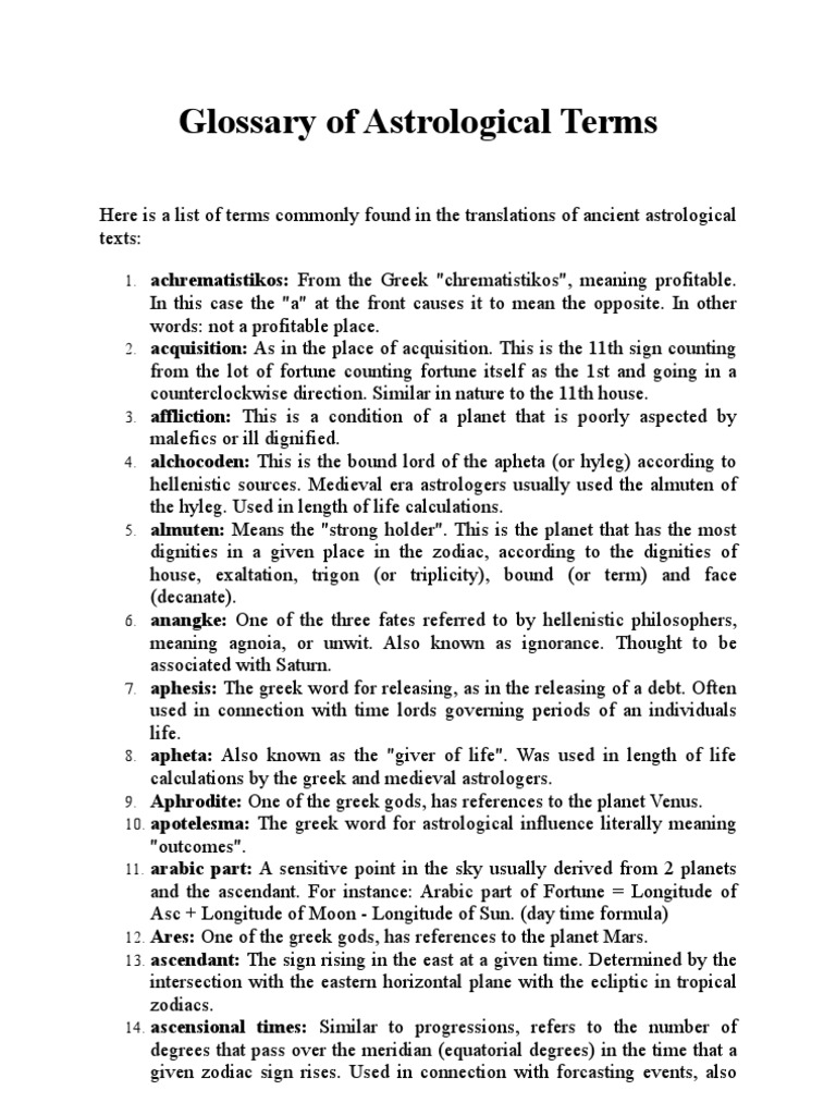 Glossary of Astrological Terms | PDF | Astrological Sign | Planets In ...