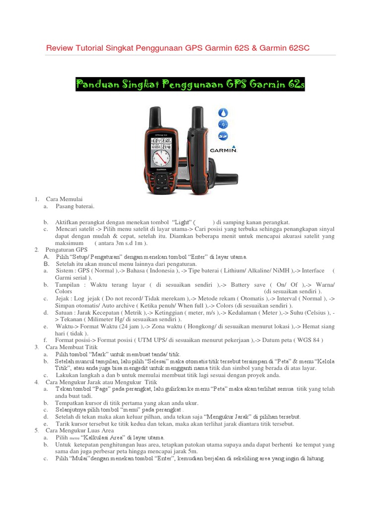 Review Tutorial Singkat Penggunaan Gps Garmin 62s Pdf