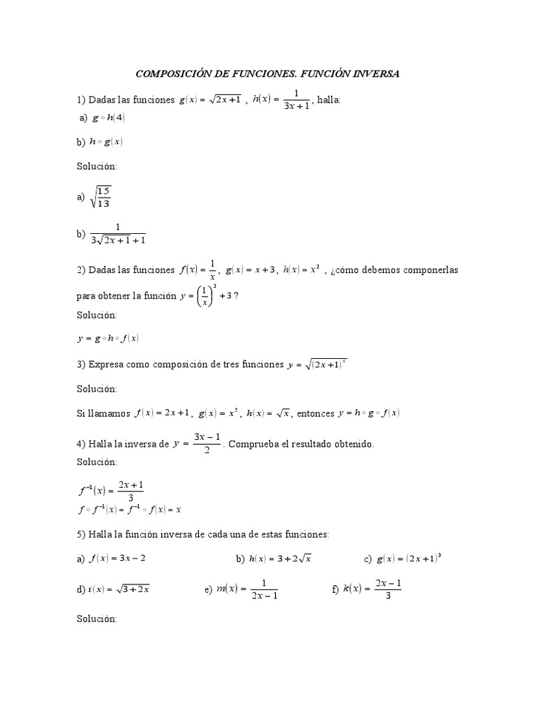 Composición de Funciones y Función Inversa | PDF | Análisis matemático ...