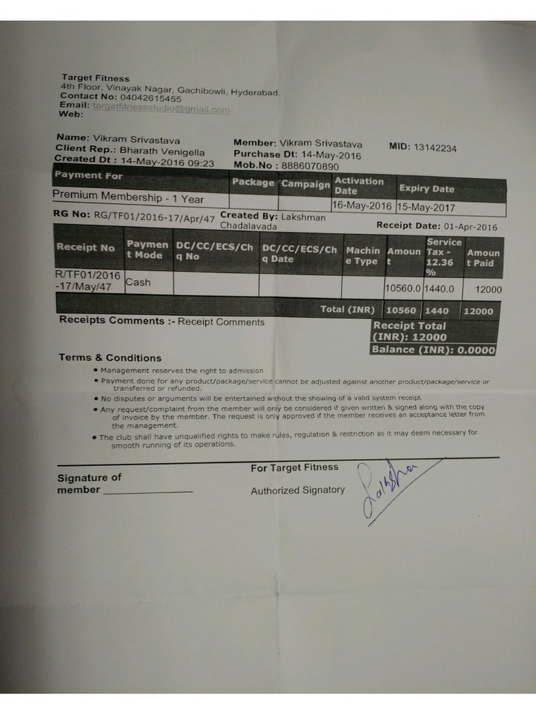 Gym Receipt | PDF