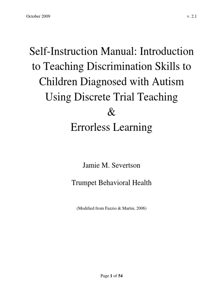 DTT Manual for Teaching Discrimination Skills | PDF | Reinforcement ...