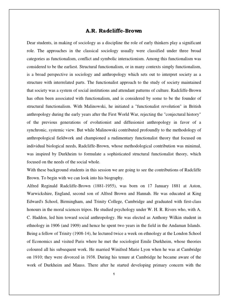 A.R. Radcliffe-Brown: Founder of Structural Functionalism in Sociology ...