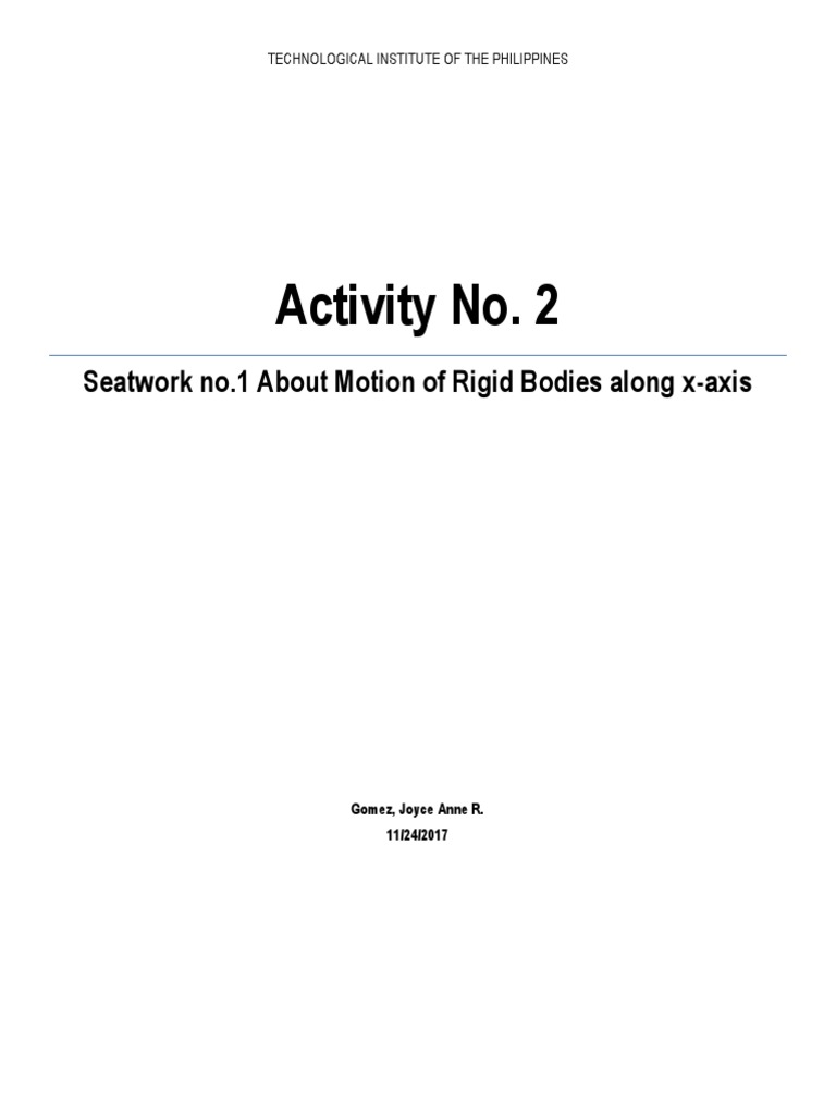 Activity No. 2: Seatwork No.1 About Motion of Rigid Bodies Along X-Axis | PDF