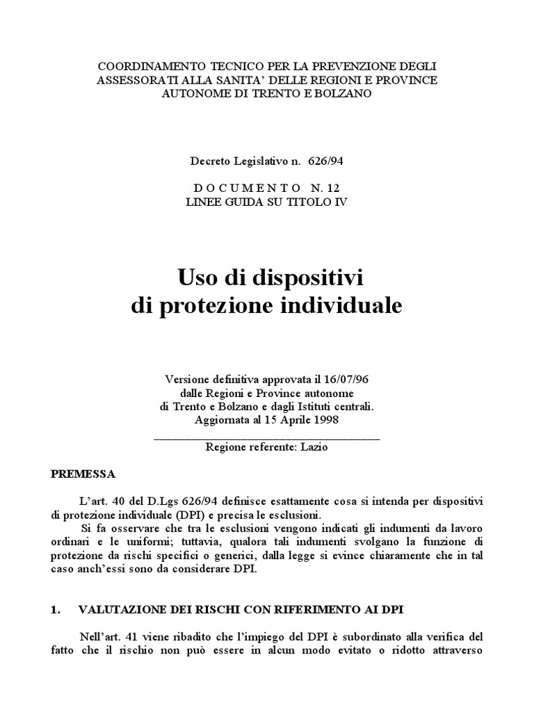 Linea Guida Uso Dei DPI | PDF