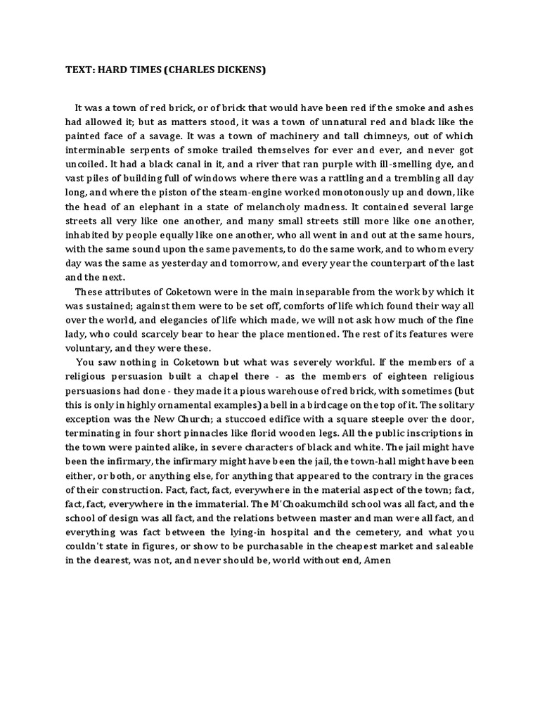 Hard Times Charles Dickens - Literature Reading and Comprehension | PDF