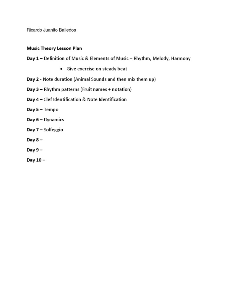 Music Theory Lesson Plan | PDF