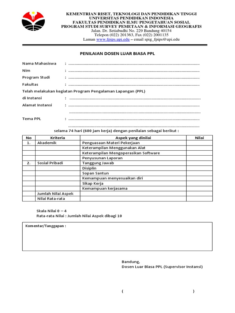 Form Penilaian PPL | PDF | Karier & Perkembangan