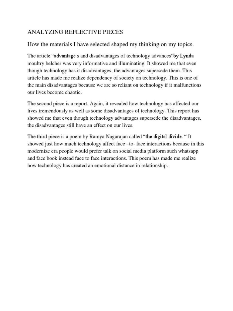 Analyzing How Reflective Pieces Shaped Understanding of Technology's ...