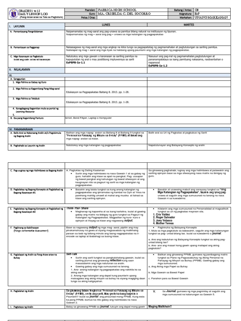 DLL - Esp 8 - 1st Quarter | PDF