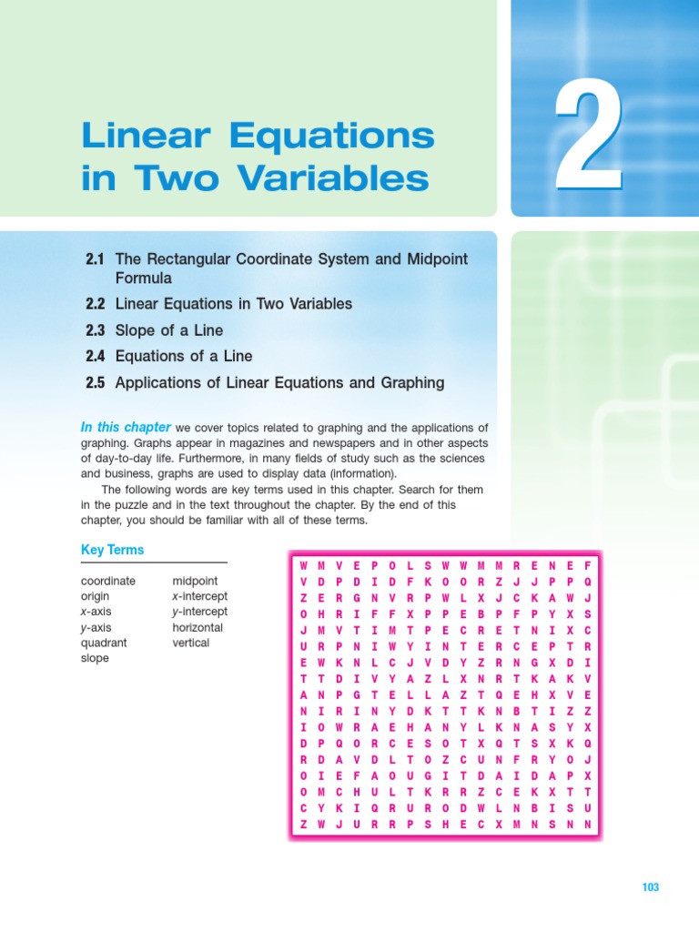 Linear Equations in Two Variables: 2.1 The Rectangular Coordinate ...