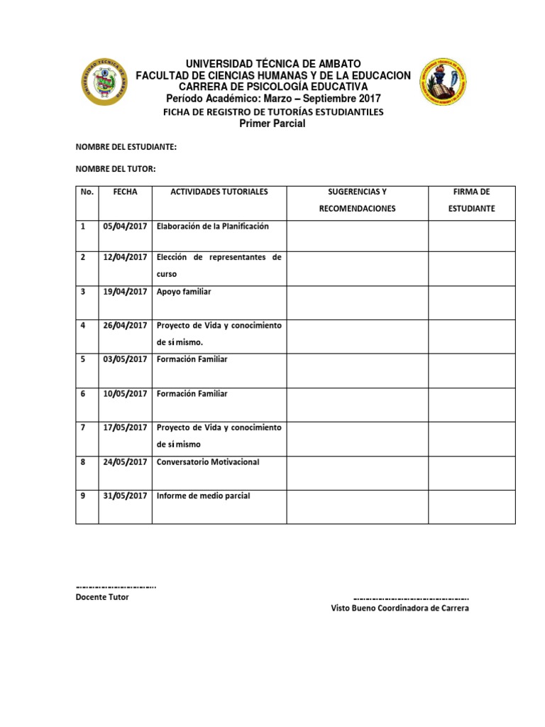 Ficha de Registro de Tutorías Estudiantiles | PDF | Ciencia cognitiva ...