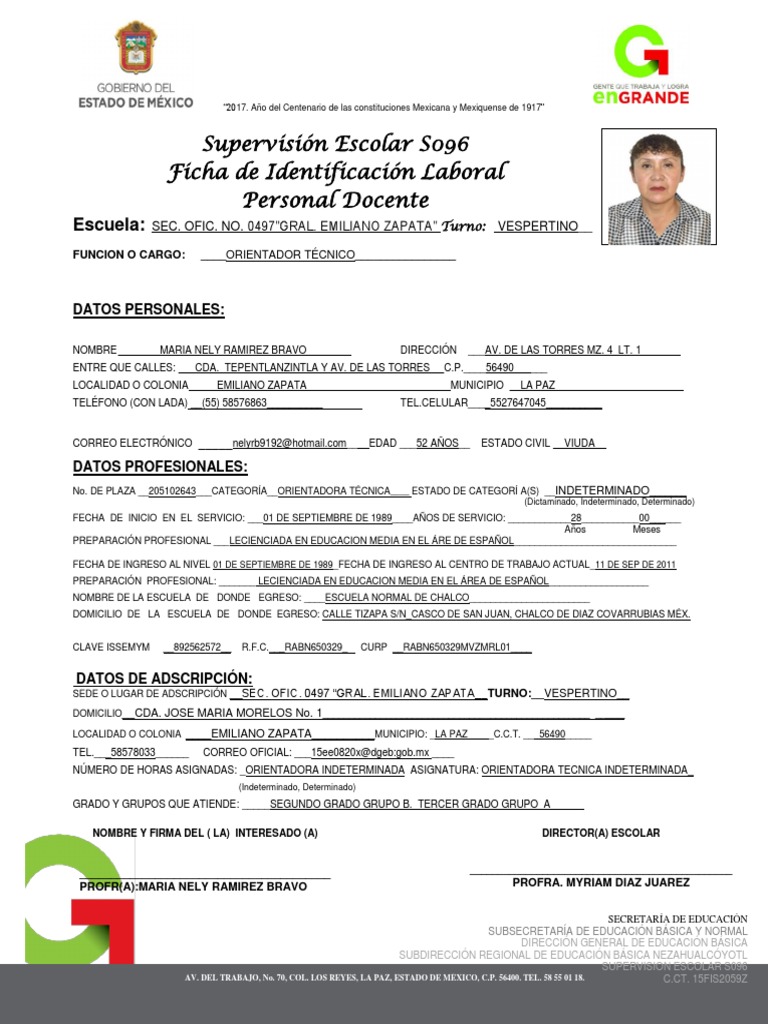 Ficha Identificación Laboral Agosto 2017-2018 497 | PDF