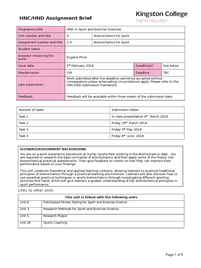 HNC/HND Assignment Brief: Links To Other Units | Download Free PDF ...