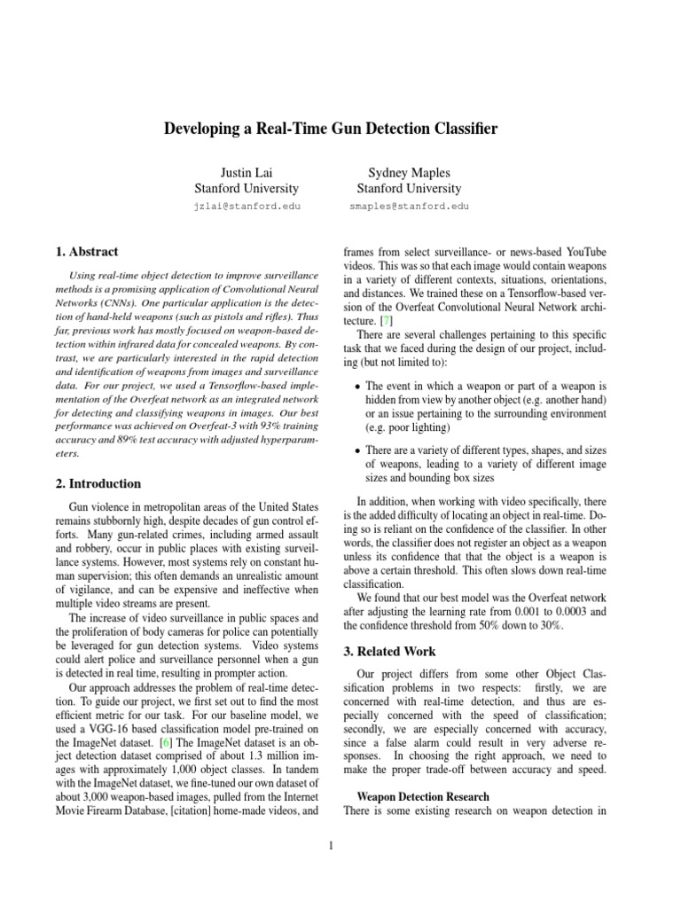 Real-Time Gun Detection Classifier | PDF | Computer Vision | Deep Learning