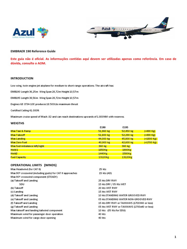 Embraer 190/195 Reference Guide | PDF | Runway | Engines