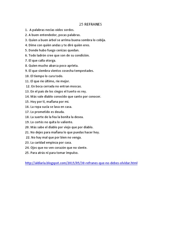 25 Refranes y su Significado | PDF | Naturaleza