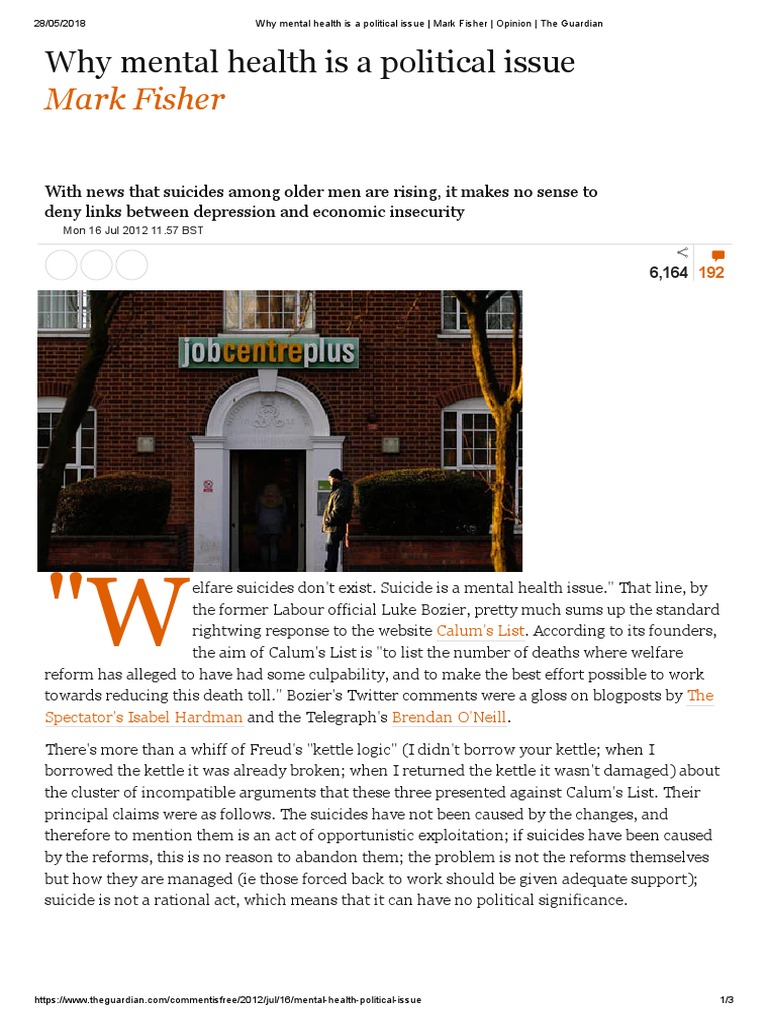 Why Mental Health Is A Political Issue - Mark Fisher - Opinion - The ...