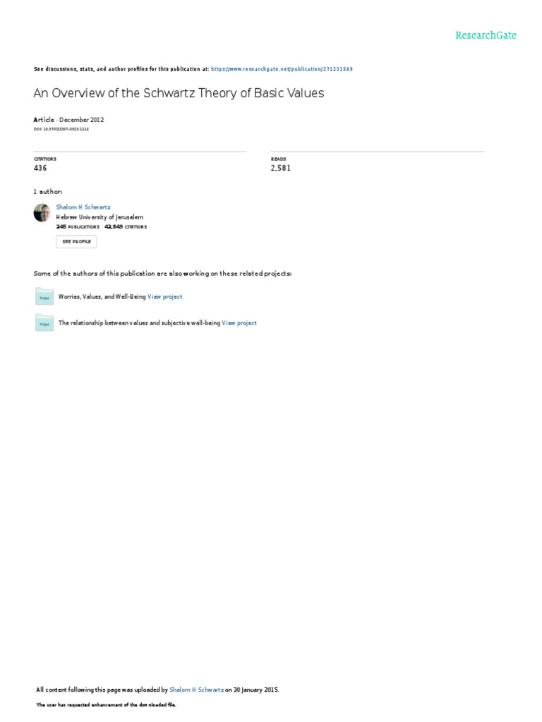 An Overview of The Schwartz Theory of Basic Values | PDF | Value (Ethics) | Attitude (Psychology)