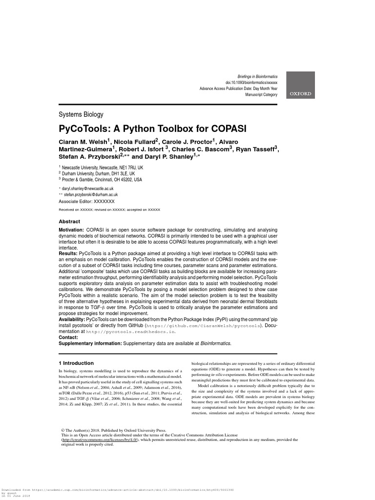 PyCoTools - A Python Toolbox For COPASI | PDF | Confidence Interval | Python (Programming Language)