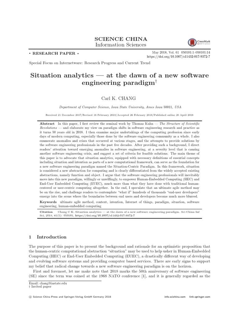 Situation Analytics - at The Dawn of A New Software Engineering ...