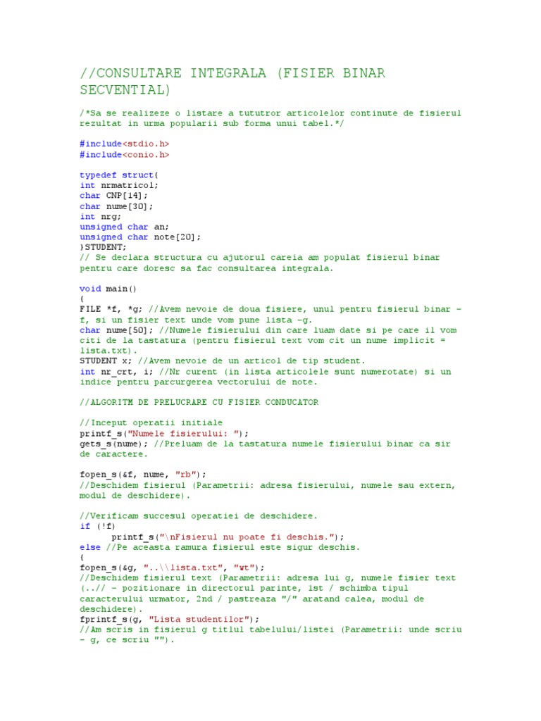 ALGORITM Consultare Integrala Fisier Binar Secvential | PDF
