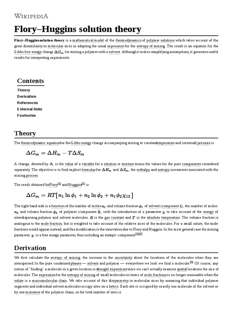 Flory-Huggins Solution Theory | PDF | Statistical Mechanics | Building ...