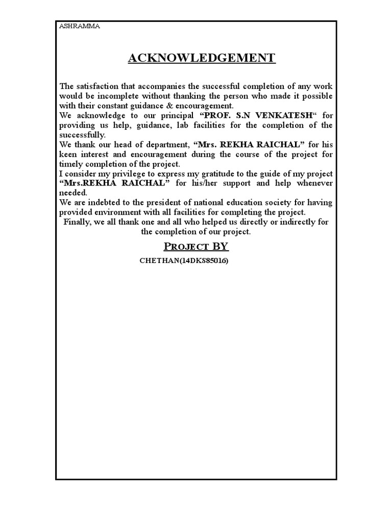 Acknowledgement: "Mrs - REKHA RAICHAL" For His/her Support and Help Whenever | Download Free PDF ...