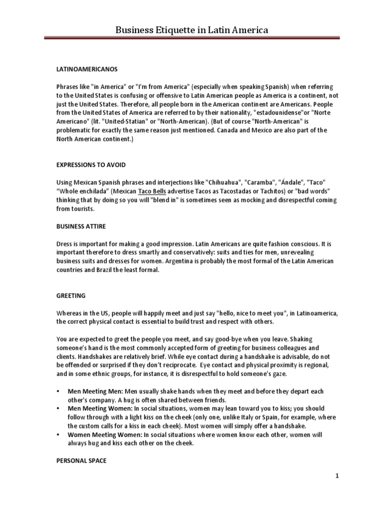 Business Protocol in Latin America | PDF | Etiquette | Falkland Islands