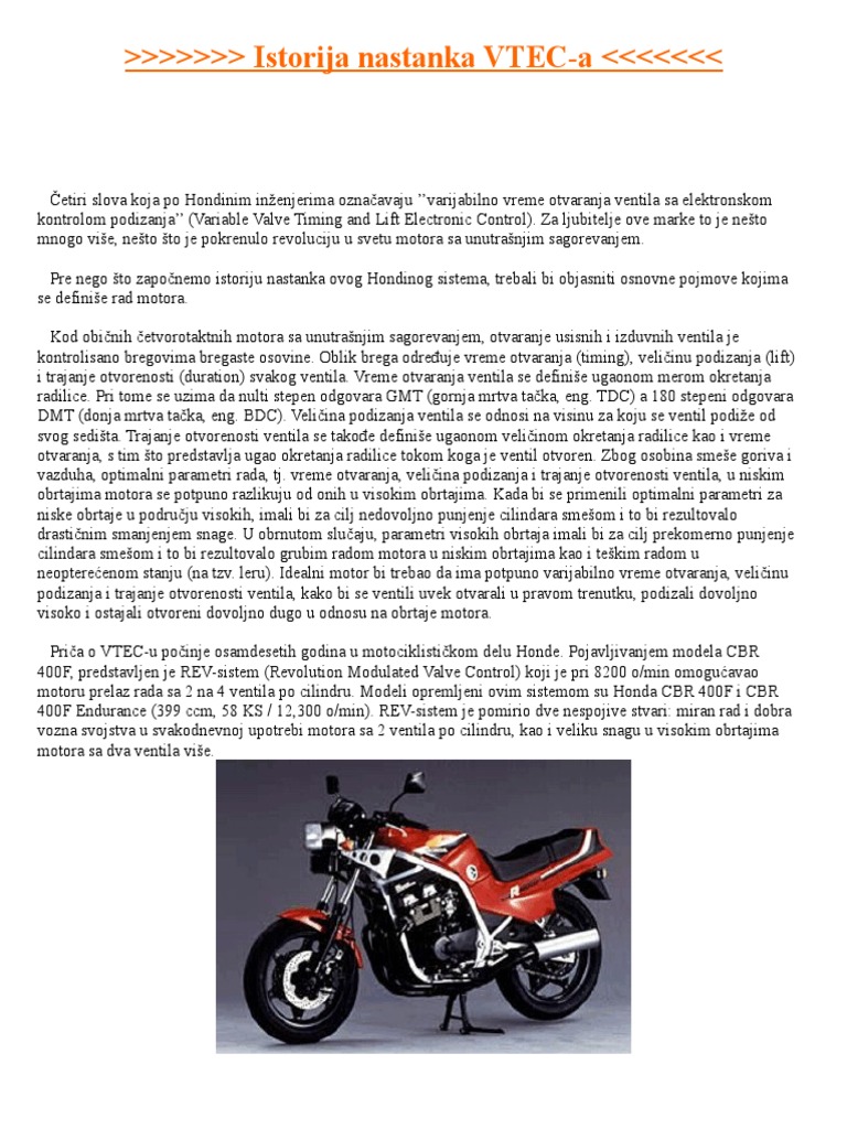 VTEC Istorija, Princip Rada I Varijante Sistema | PDF