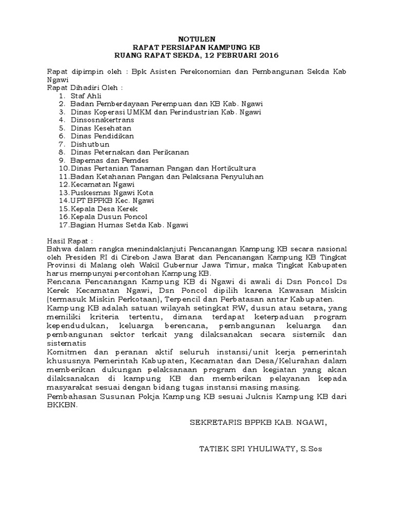 Notulen Rapat Kampung KB | PDF