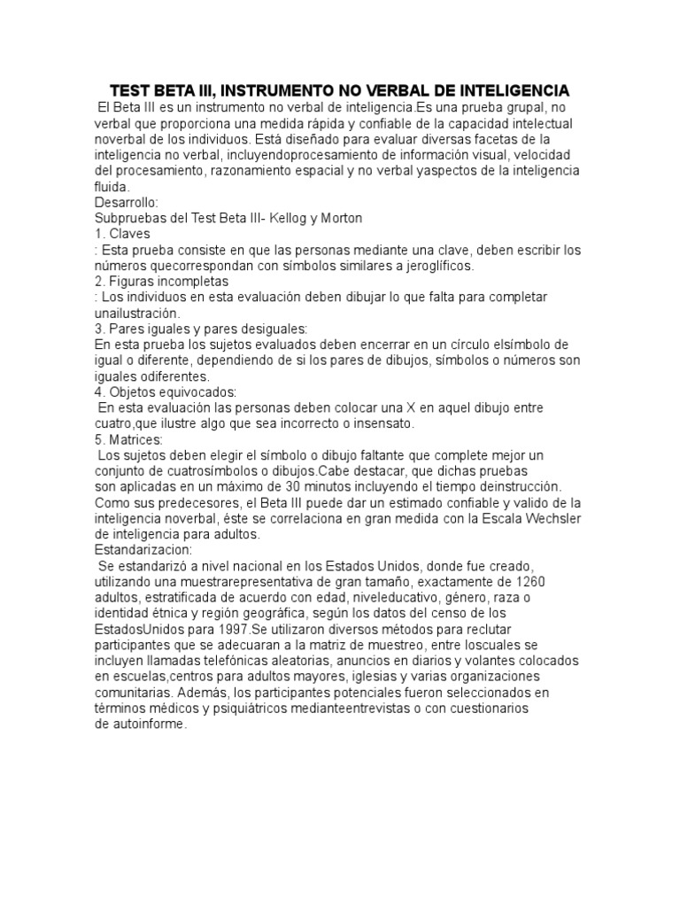 Evaluación de la inteligencia no verbal: Descripción y fundamentos del ...