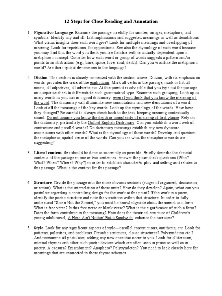 Close Reading and Annotation Guide | PDF | Word | Poetry