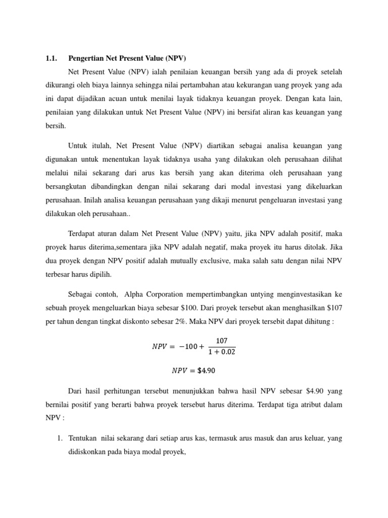 Pengertian Net Present Value | PDF