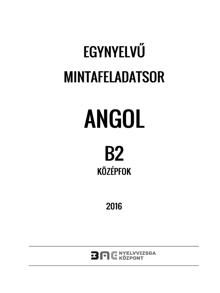 Angol 1ny b2 Mintafuzet | PDF
