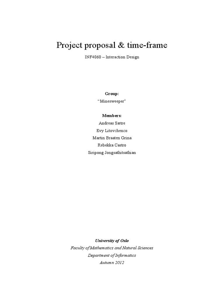 Project Proposal & Time-Frame: INF4060 - Interaction Design | PDF ...