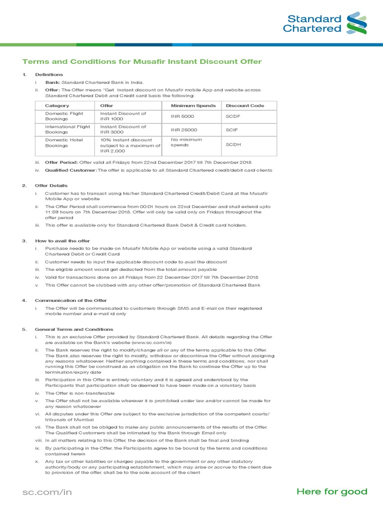 Terms and Conditions For Musafir Instant Discount Offer | PDF | Debit ...