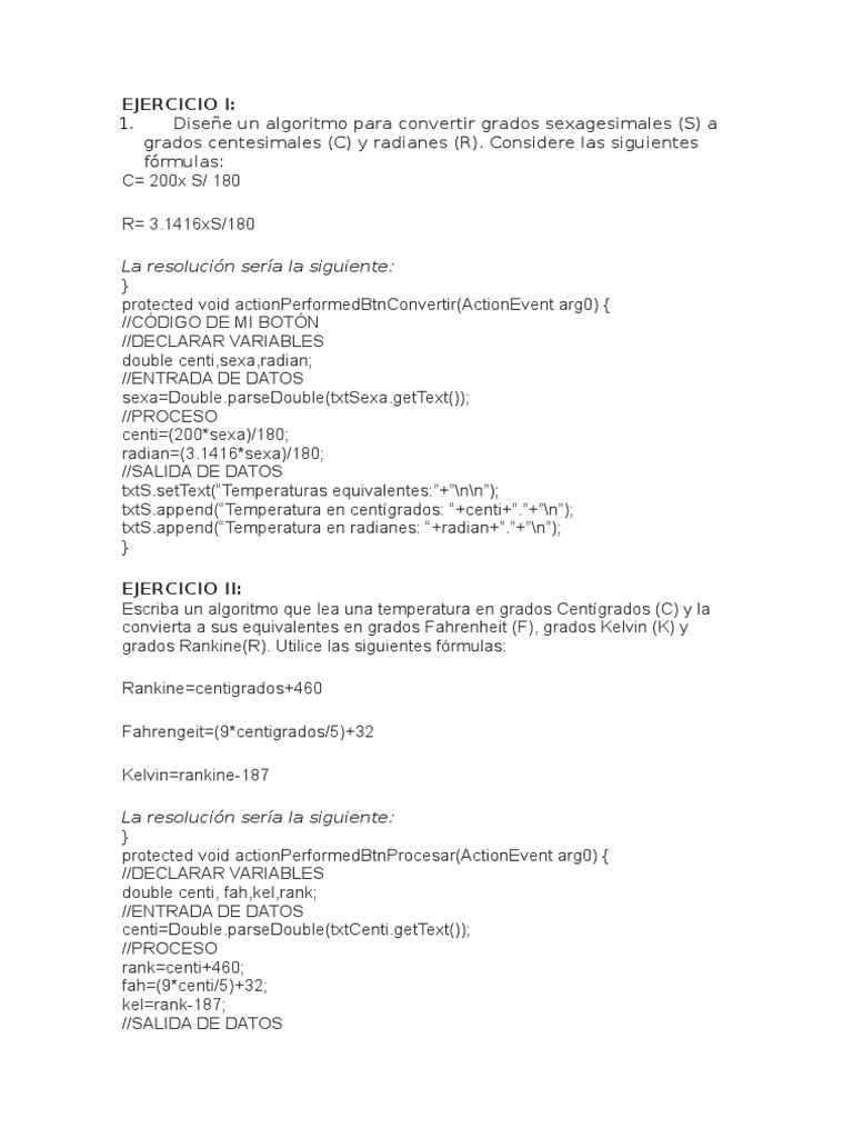 Ejercicios Java | PDF | Celsius | Temperatura