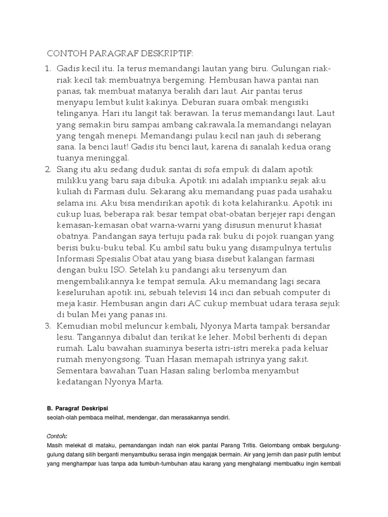 Contoh Paragraf Deskriptif Lengkap | PDF