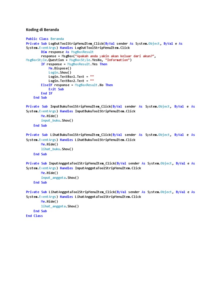 Koding di Beranda dan Input Data Perpustakaan | PDF