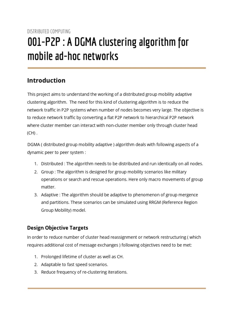 001-P2P: A DGMA Clustering Algorithm For Mobile Ad-Hoc Networks | PDF | Cluster Analysis | Peer ...