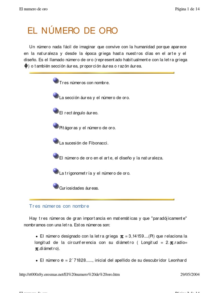 El Numero de Oro | PDF | Pitágoras | Ecuaciones