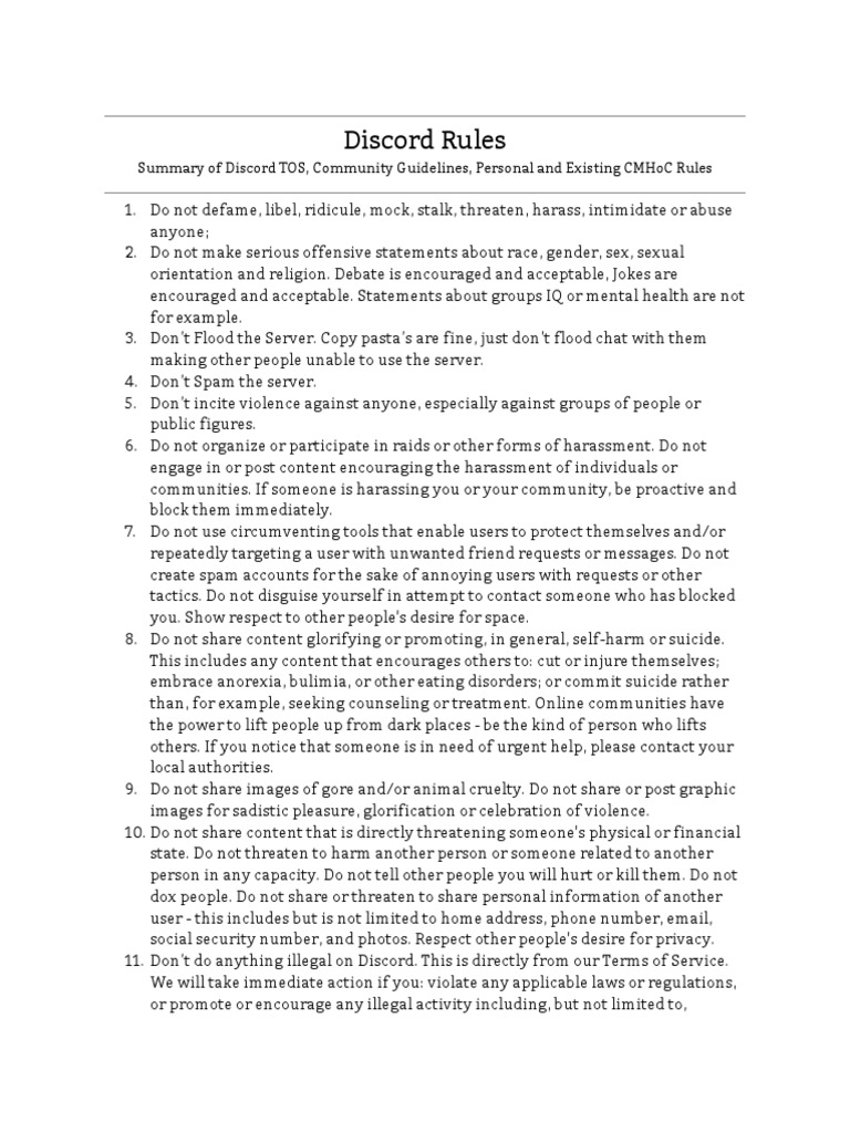 Proposed CMHoC Discord Rules PDF | PDF | Defamation | Harassment