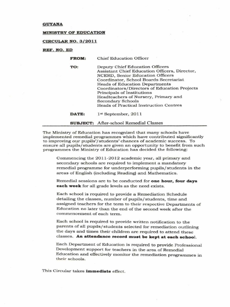 Circular - After-School Remedial Classes | PDF | Schools | Change