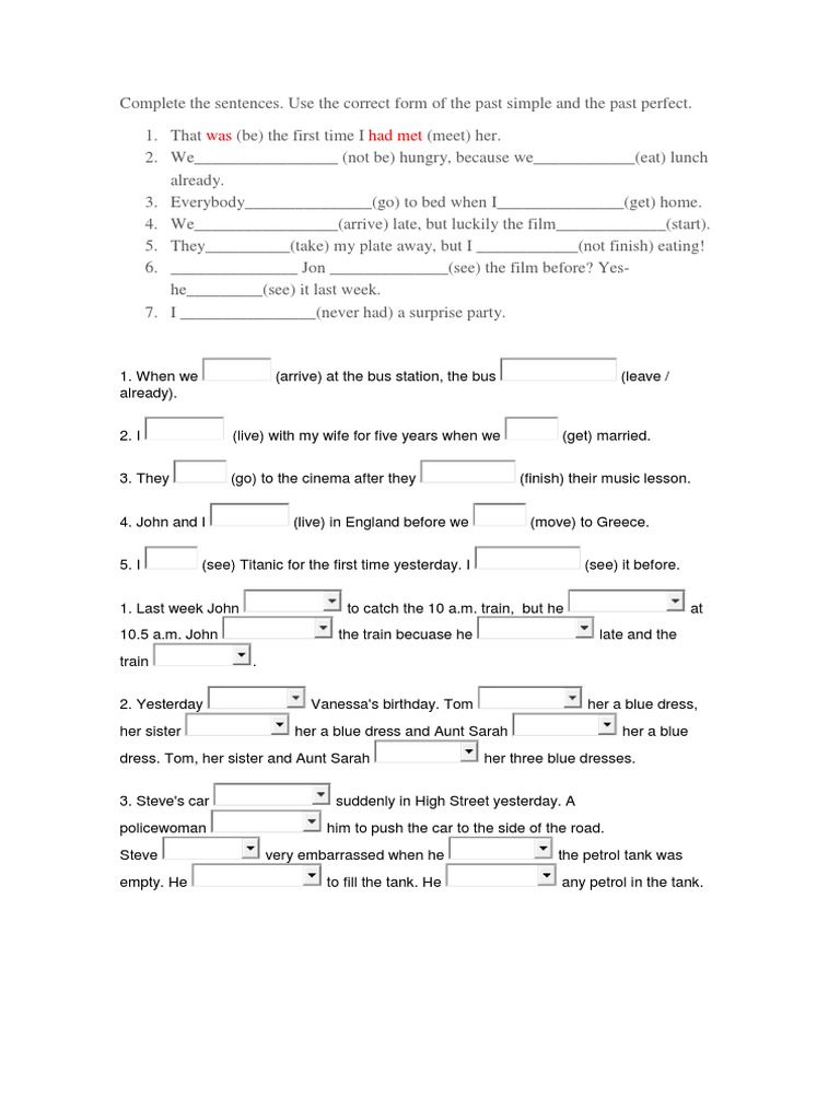 Past Simple Vs Past Perfect Exercises | PDF