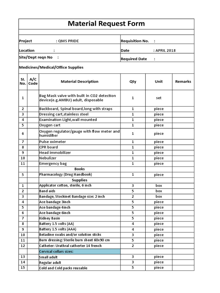 Request For Medical Materials Form | PDF | Medicine | Nature