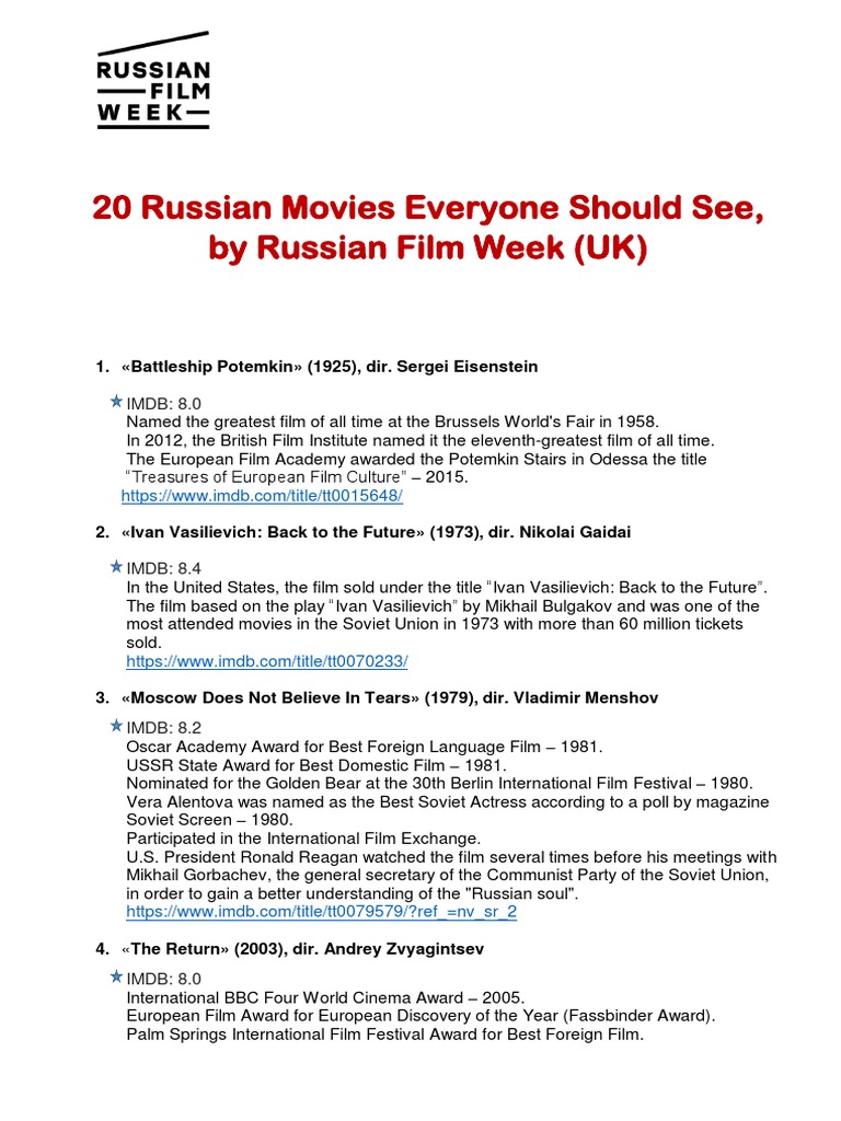 Top 20 Must-See Russian Films | PDF | Cinema