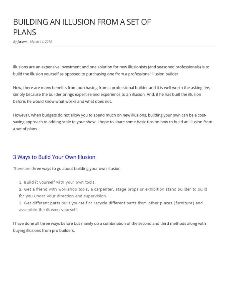 Building An Illusion From A Set of Plans | PDF | Magic (Illusion) | Screw