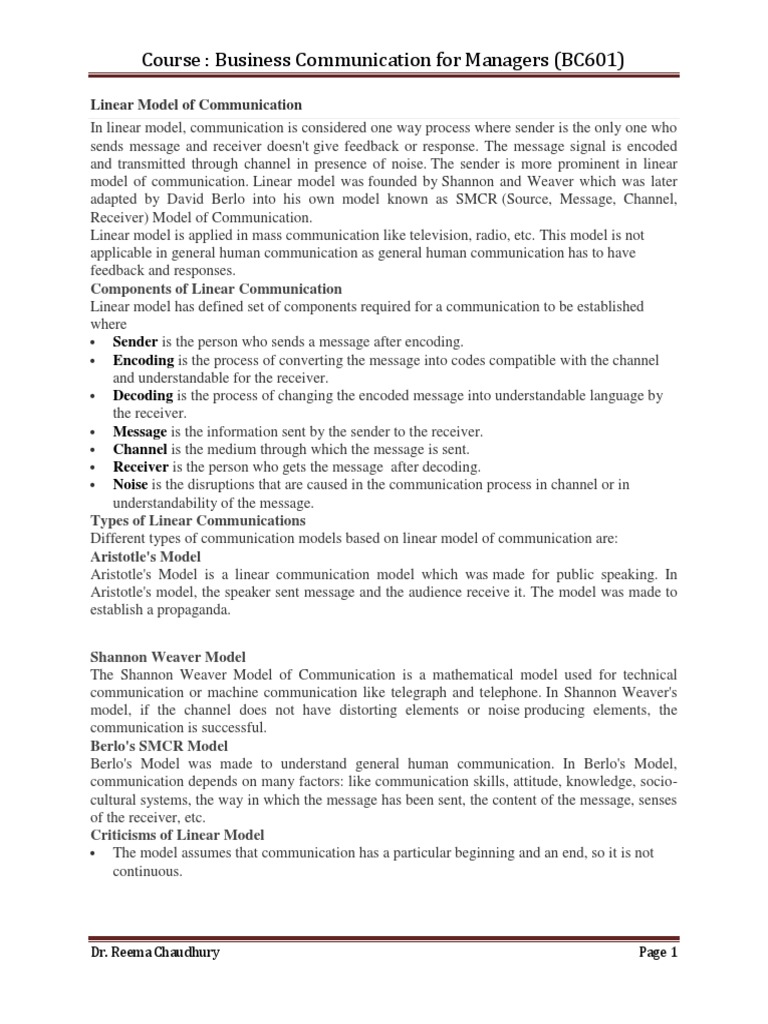 Linear Model of Communication | PDF | Public Speaking | Communication