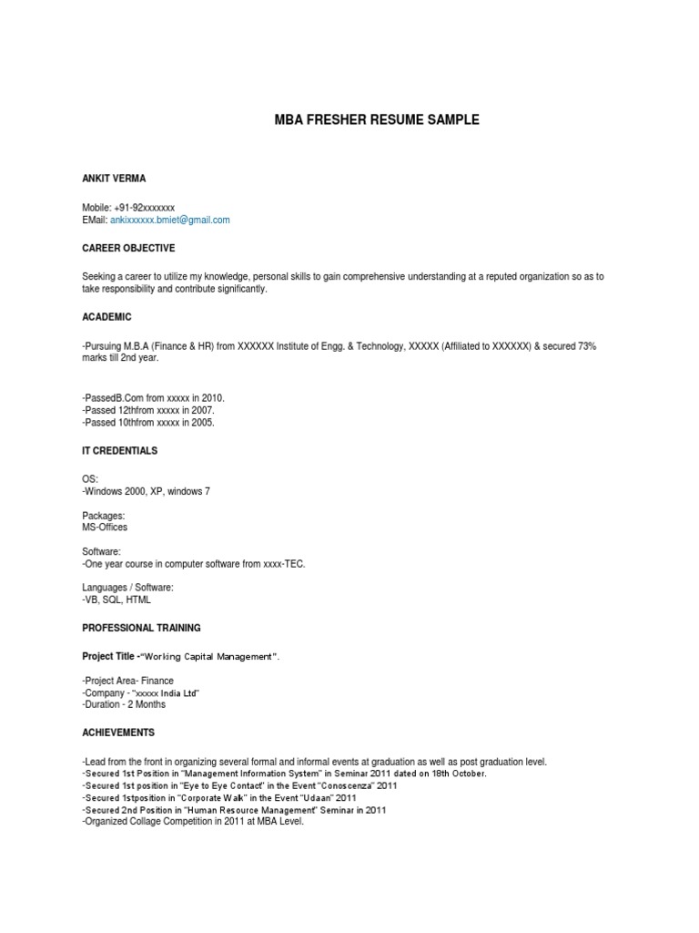 Resume Sample For MBA Students | PDF