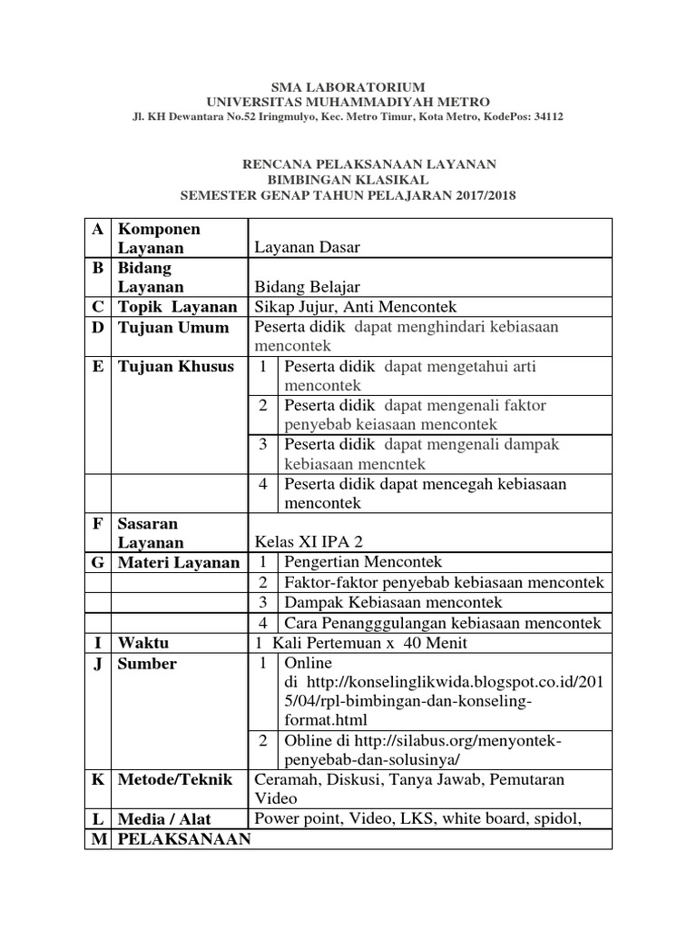 RPL BK Bidang Belajar Dan Materi Tentang Mencontek | PDF